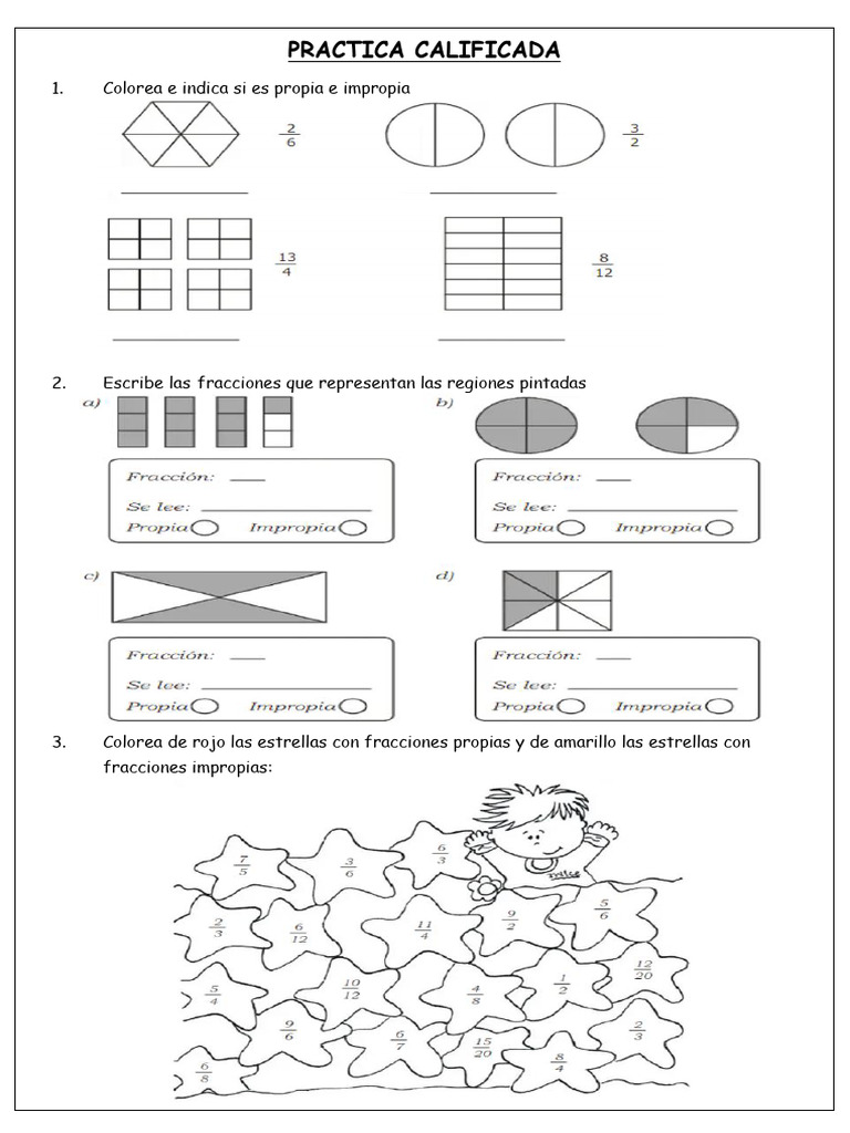 Fracciones Propias e Impropias Practica | PDF