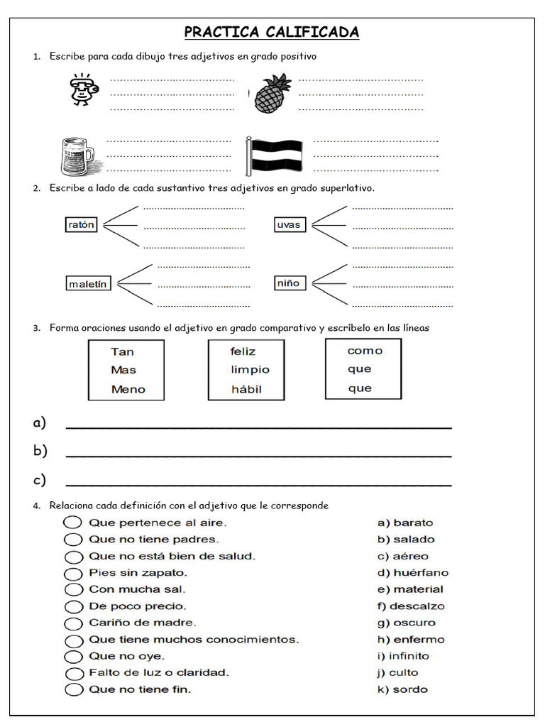 Grados Del Adjetivo Practica | PDF | Métodos y materiales de enseñanza