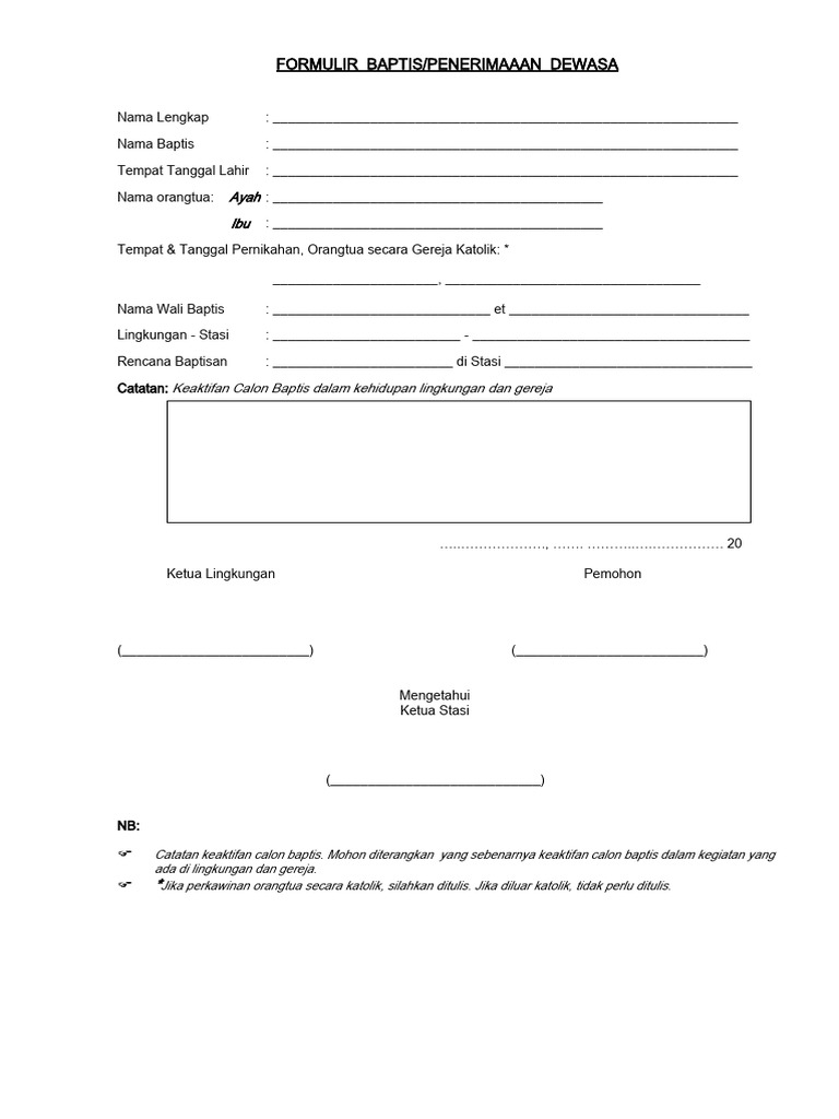 Formulir Baptis Dewasa | PDF
