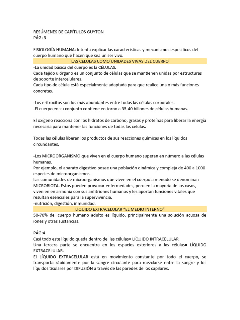 Resúmenes de Capítulos Guyton | PDF | Homeostasis | Sangre