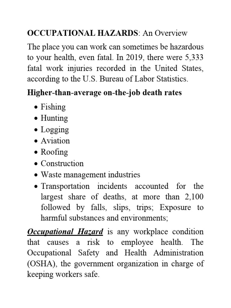 Occupational Hazards Midterm | PDF | Occupational Safety And Health ...