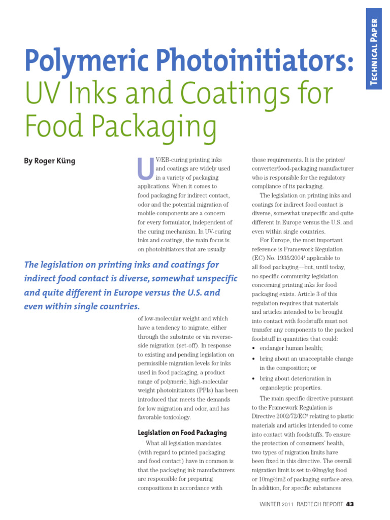 Low Migration UV Inks for Food Packaging | PDF | Packaging And Labeling ...
