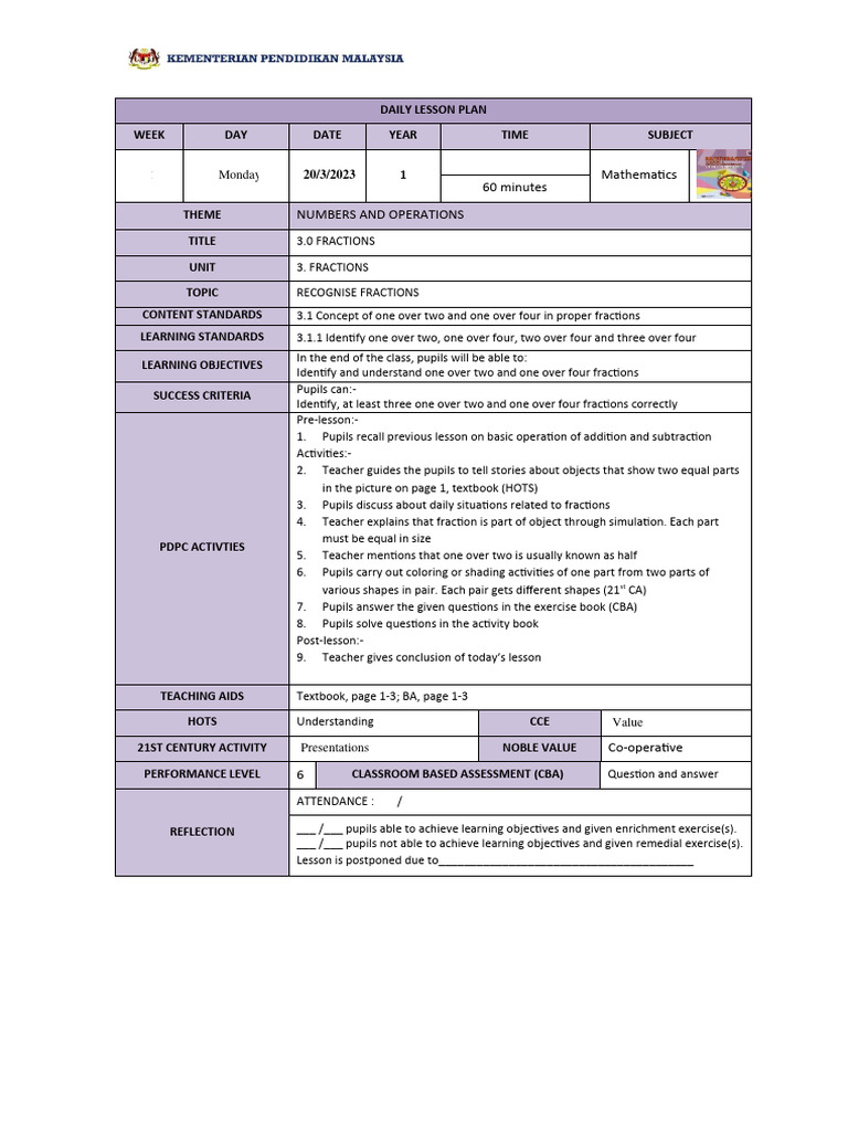RPH MATE DLP Y1 Topic 3 | PDF | Teachers | Lesson Plan