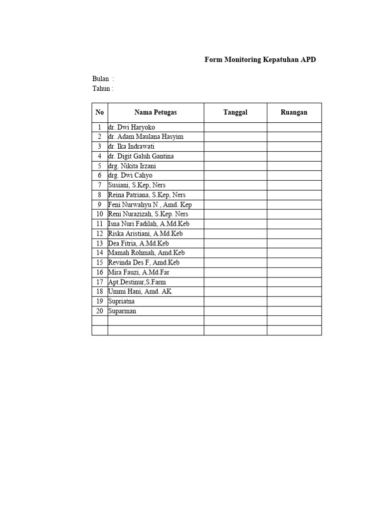 Form Monitoring Kepatuhan APD | PDF