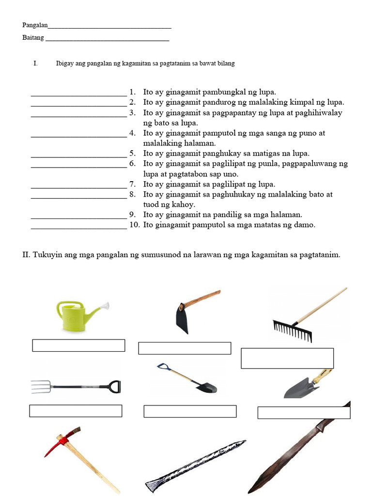 Kagamitan Sa Pagtatanim Worksheet | PDF