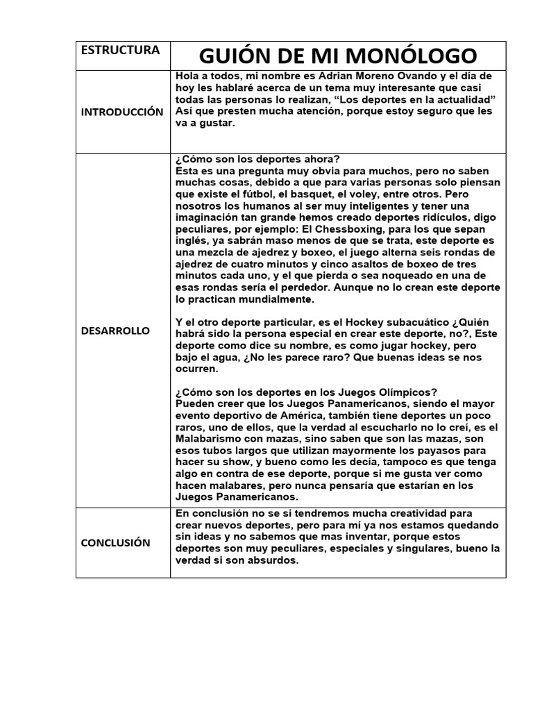 Guión de Monólogo | PDF | Deportes