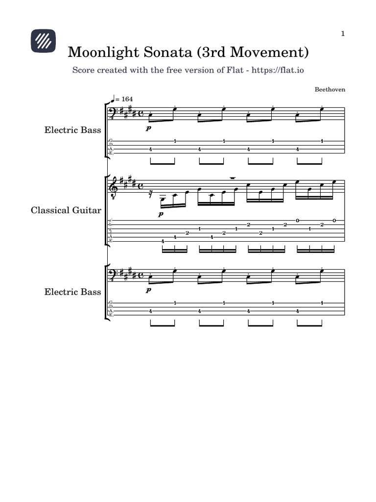 Moonlight Sonata 3rd Movement Tabs | PDF | Piano Sonata No. 14 ...