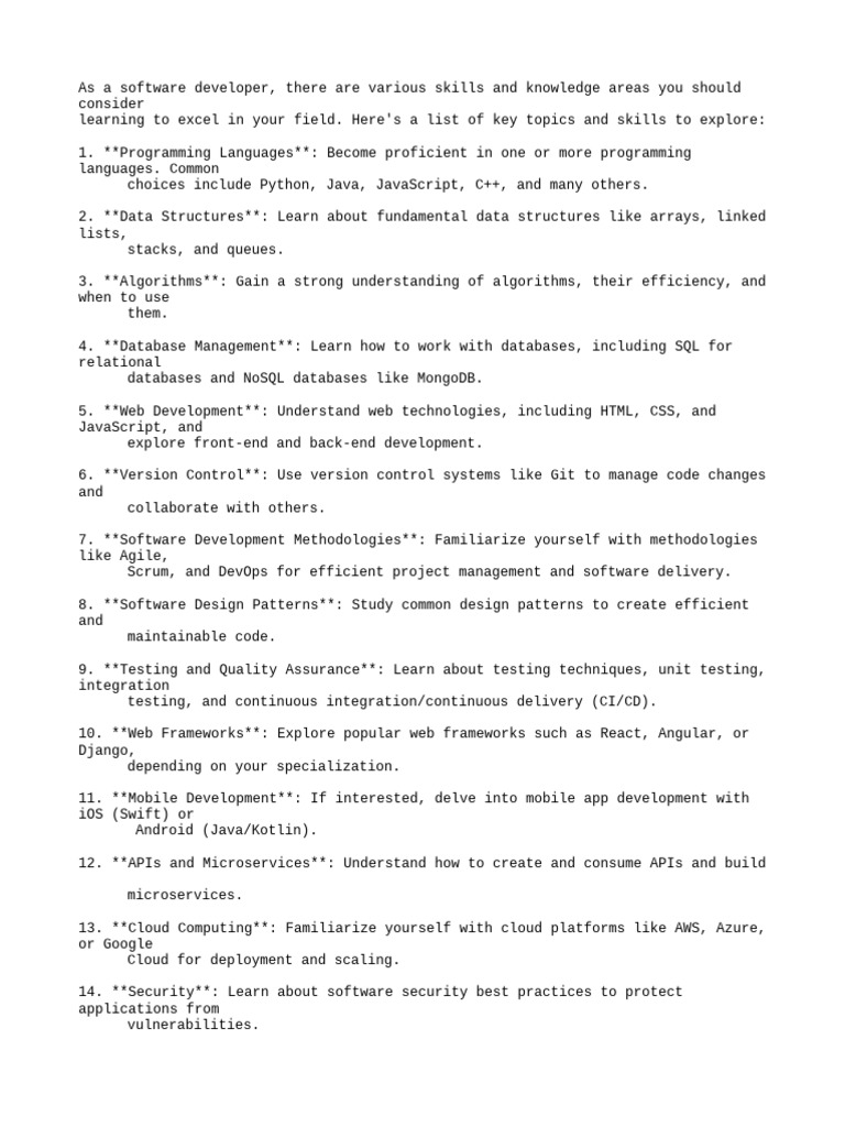 Important Things To Learn As A Software Developer | PDF | Cloud Computing | Information Technology