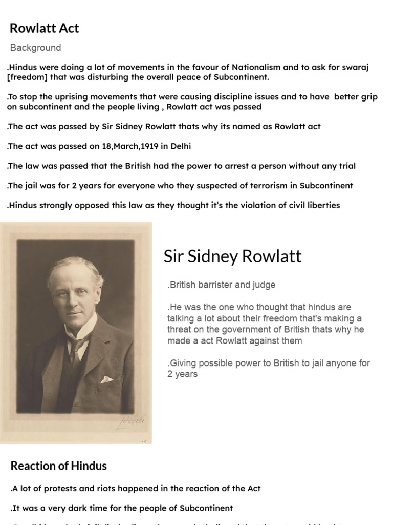Rowlaltt Act - The Darkest Phase of British Rule | PDF | British Raj ...