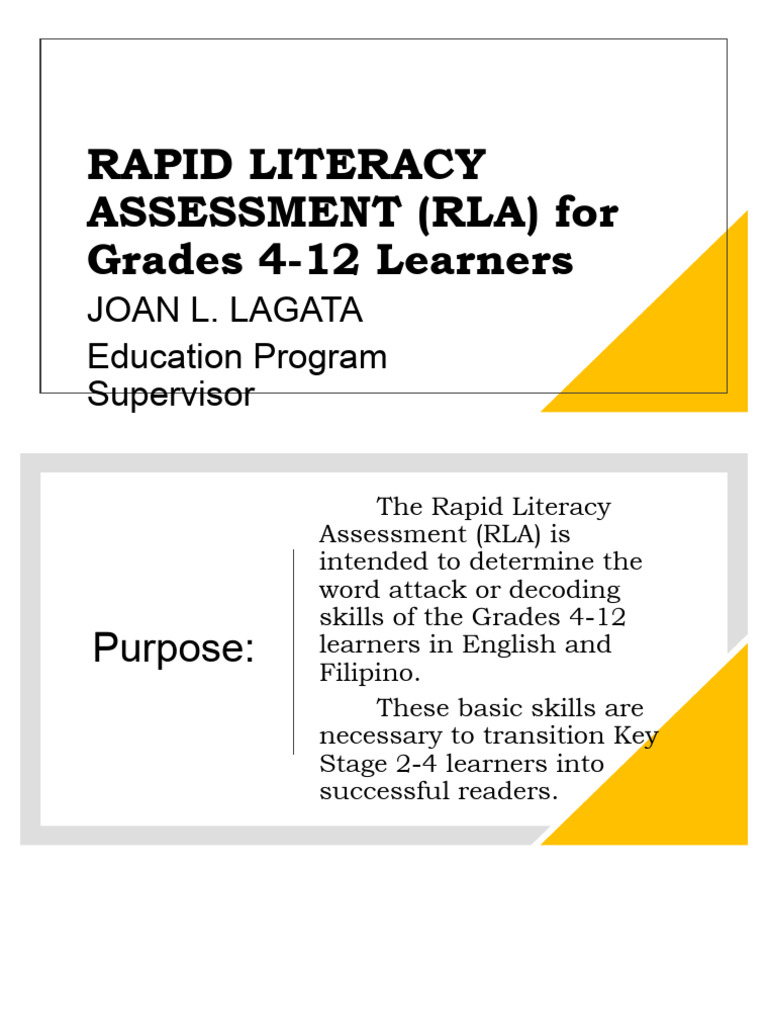 Rapid Literacy Assessment Guide RLA | PDF | Literacy | Learning Methods