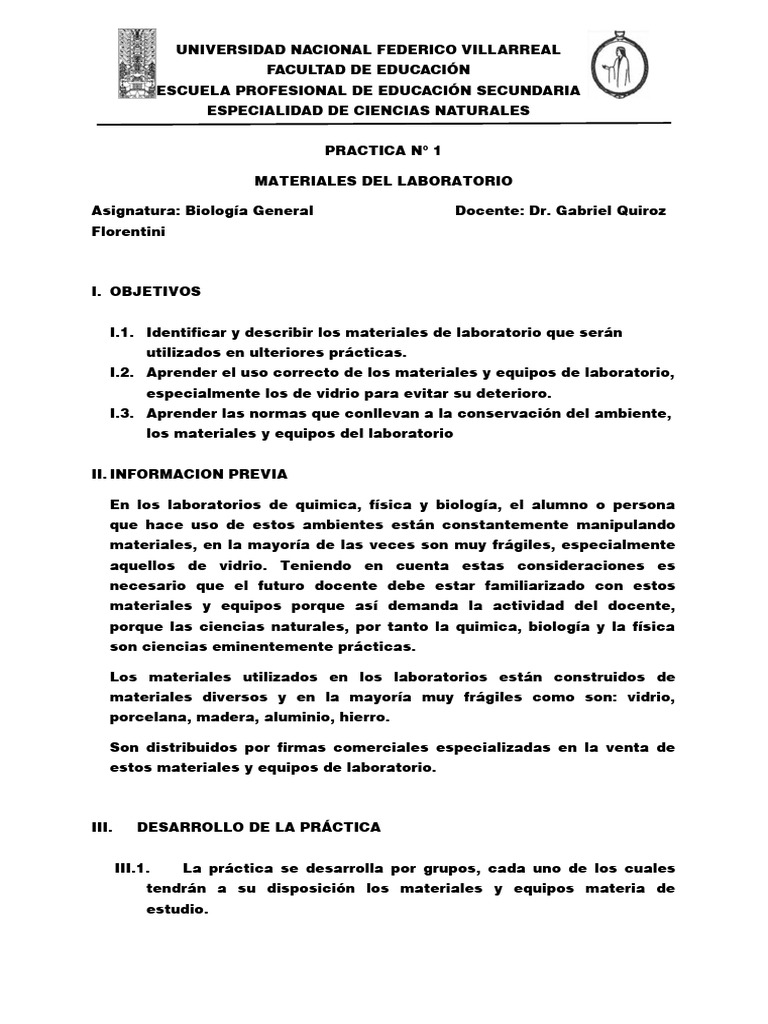 Practica #1 Materiales de Laboratorio | PDF | Laboratorios | Maestros