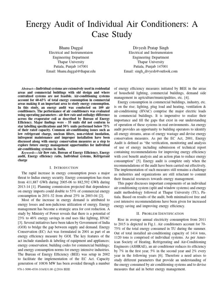 Energy Audit of Individual Air Conditioners - A Case Study-2016 | PDF | Air Conditioning ...