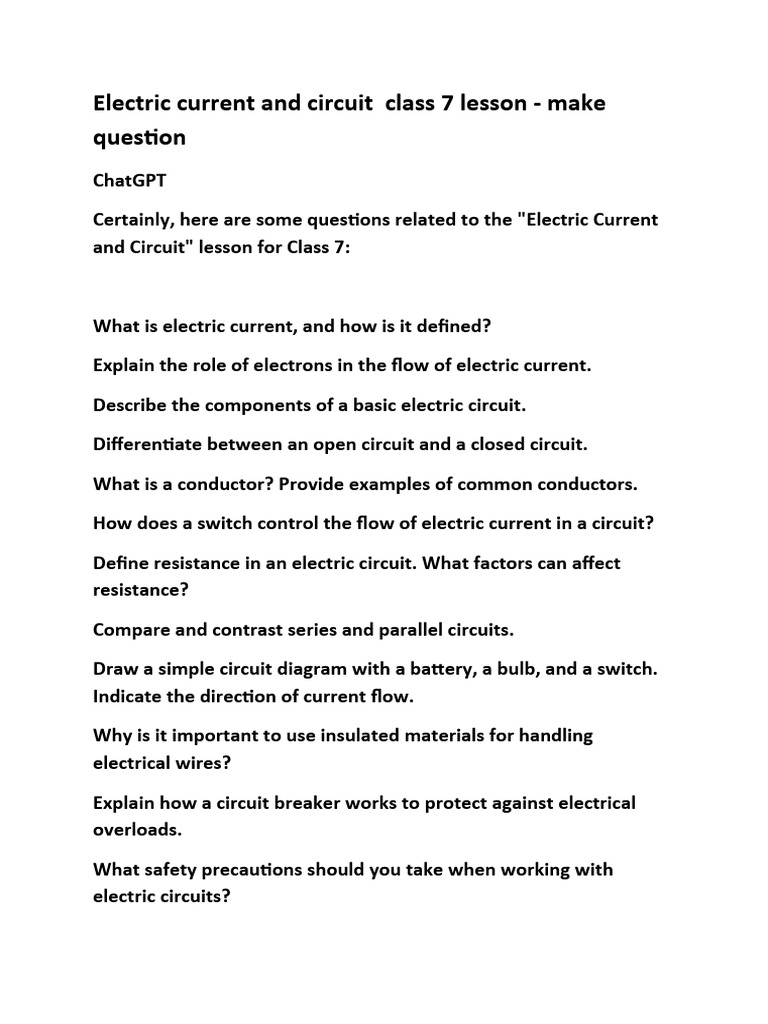 Electric Current and Circuit Class 7 Lesson | PDF | Electric Current ...