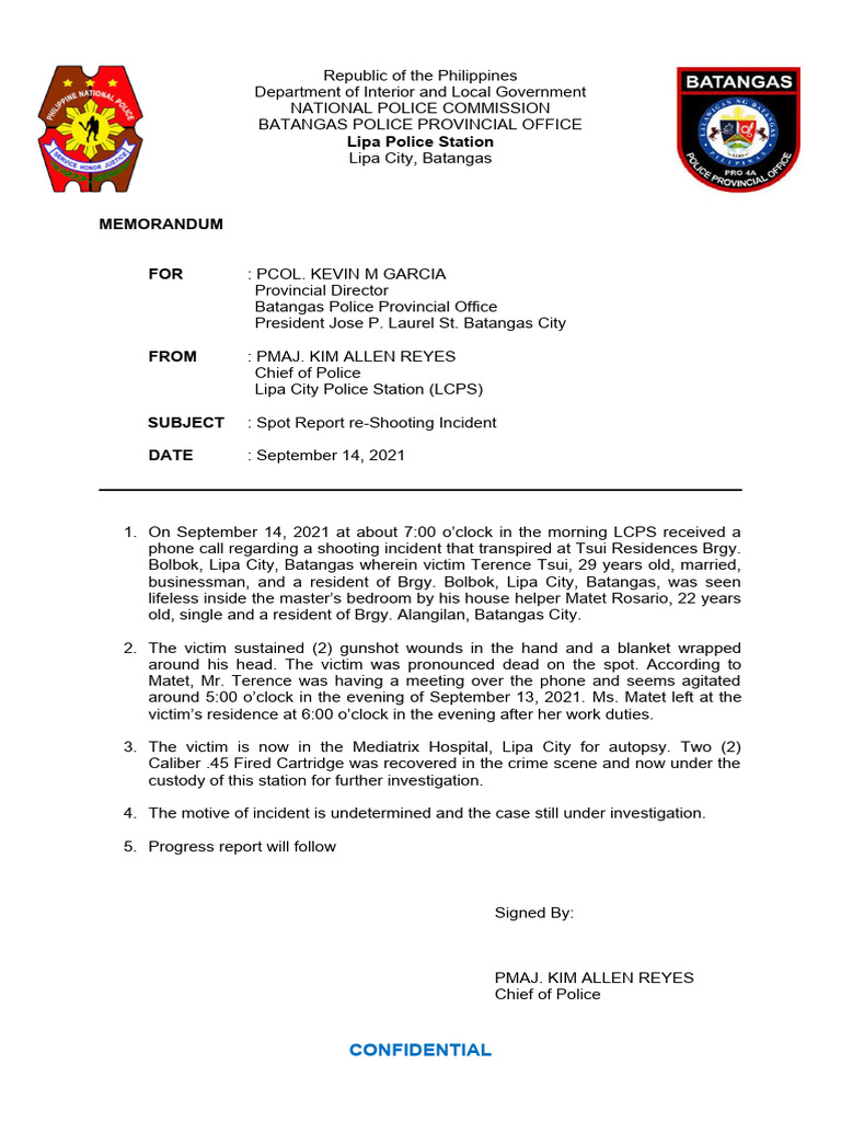 Lipa City Shooting Incident Report | PDF