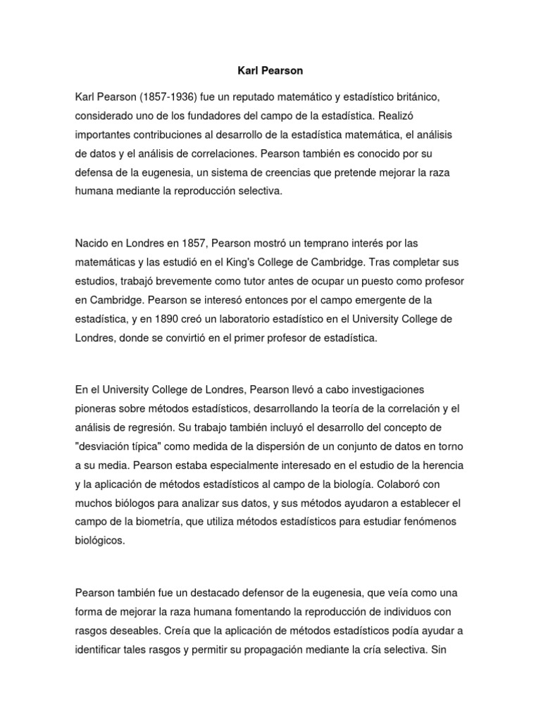Karl Pearson | PDF | Estadísticas | Eugenesia