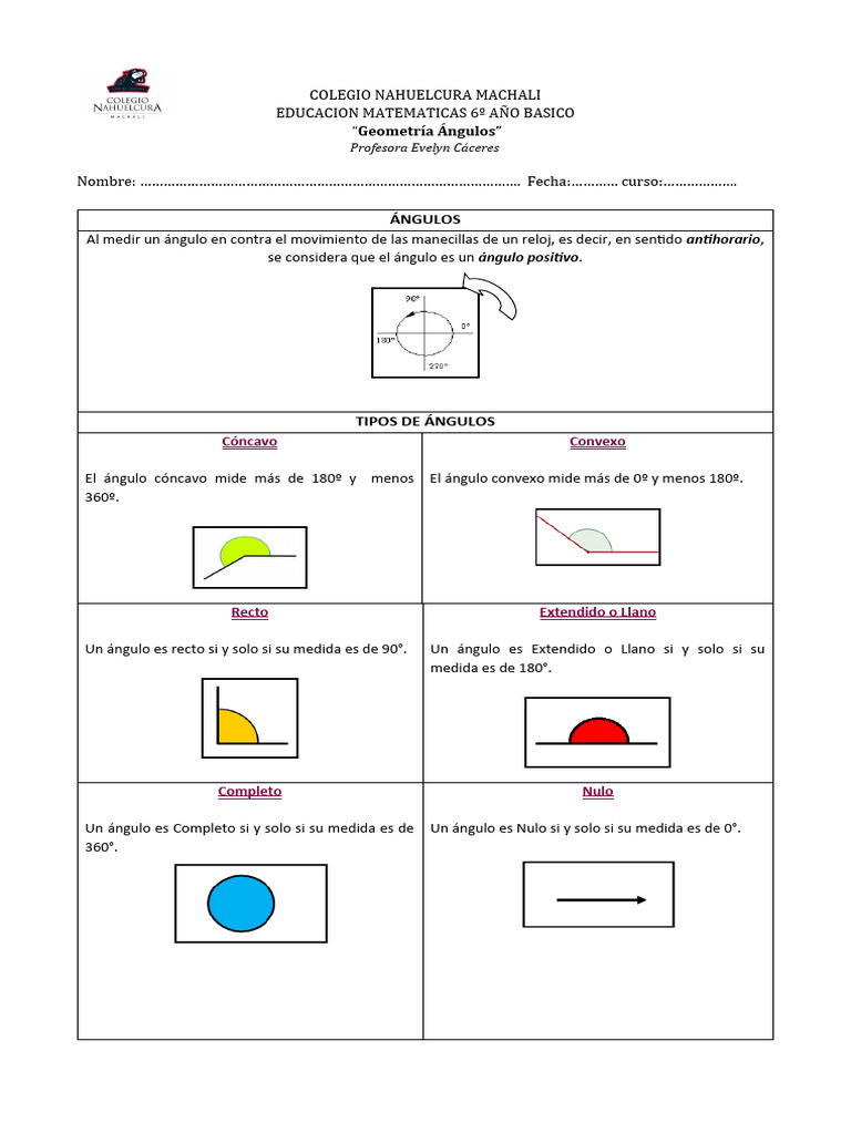 Clasificación y Ejercicios de Ángulos | PDF | Ángulo | Matemática Elemental