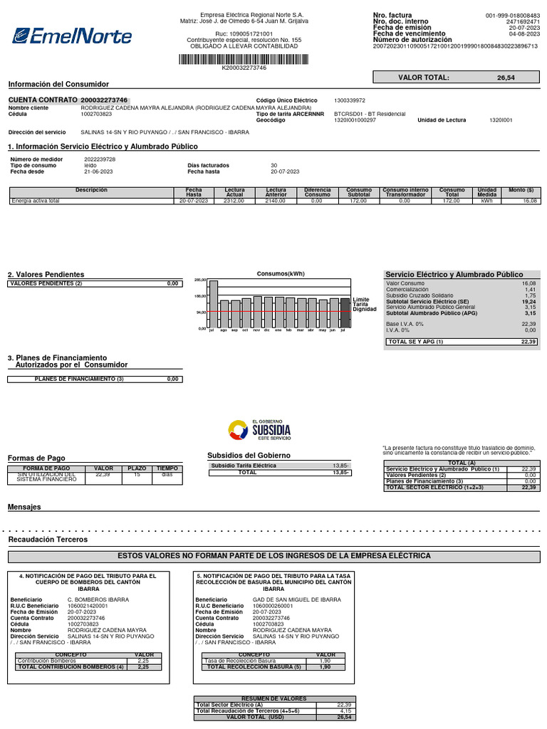 Factura de Servicios Eléctricos y Tributos | PDF | Ingenieria Eléctrica ...
