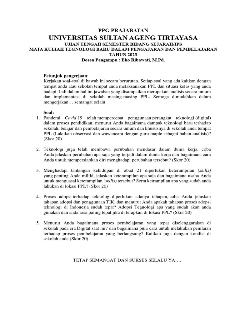 Uts Tegnologi Baru Dalam Pengajaran Dan Pembelajaran PPG Prajab Bidang Sejarah Dosen Eko ...