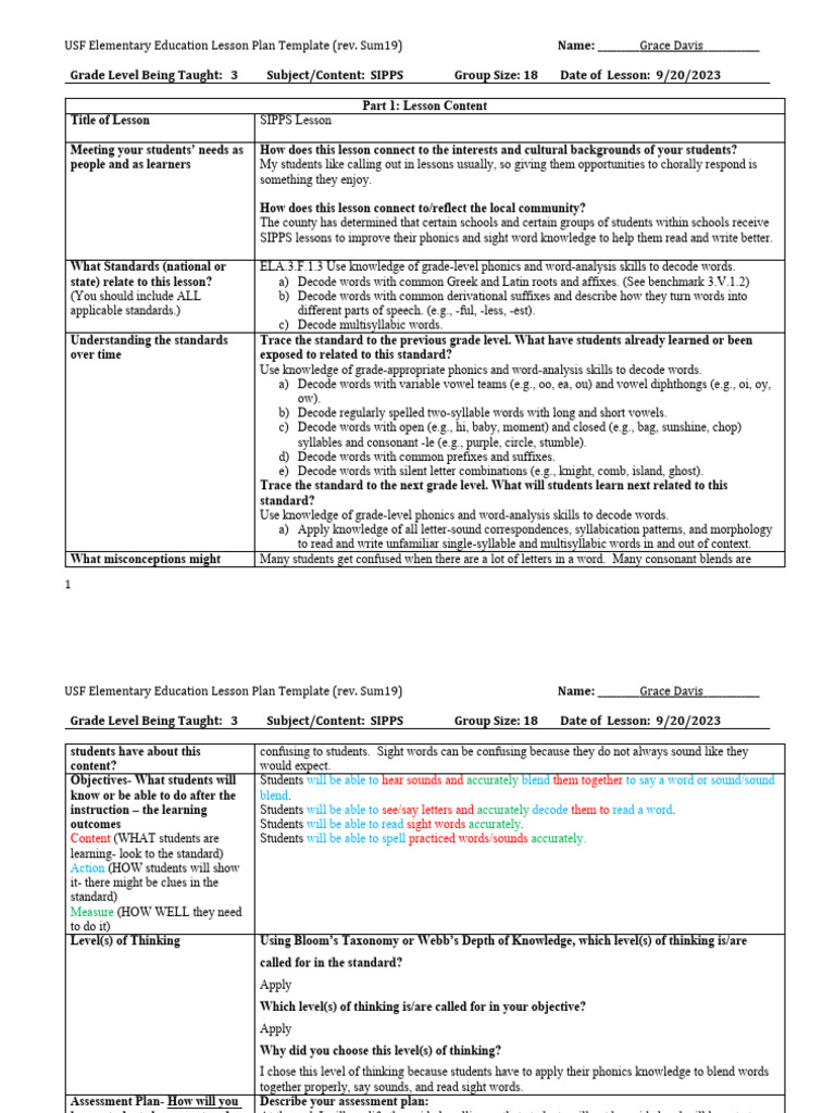 CT Lesson Plan 1 | PDF | Educational Assessment | Phonics