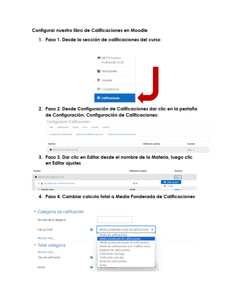 Configurar Calificaciones en Moodle | PDF