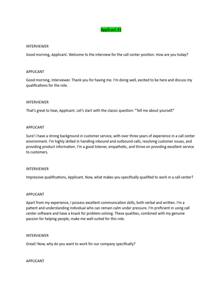Initial Interview | PDF | Outsourcing | Call Centre