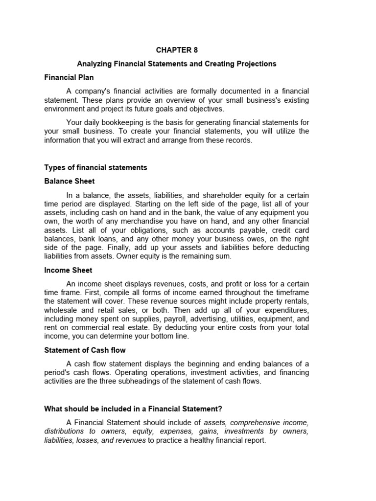 CHAPTER 8 Analyzing Financial Statements and Creating Projections | PDF ...