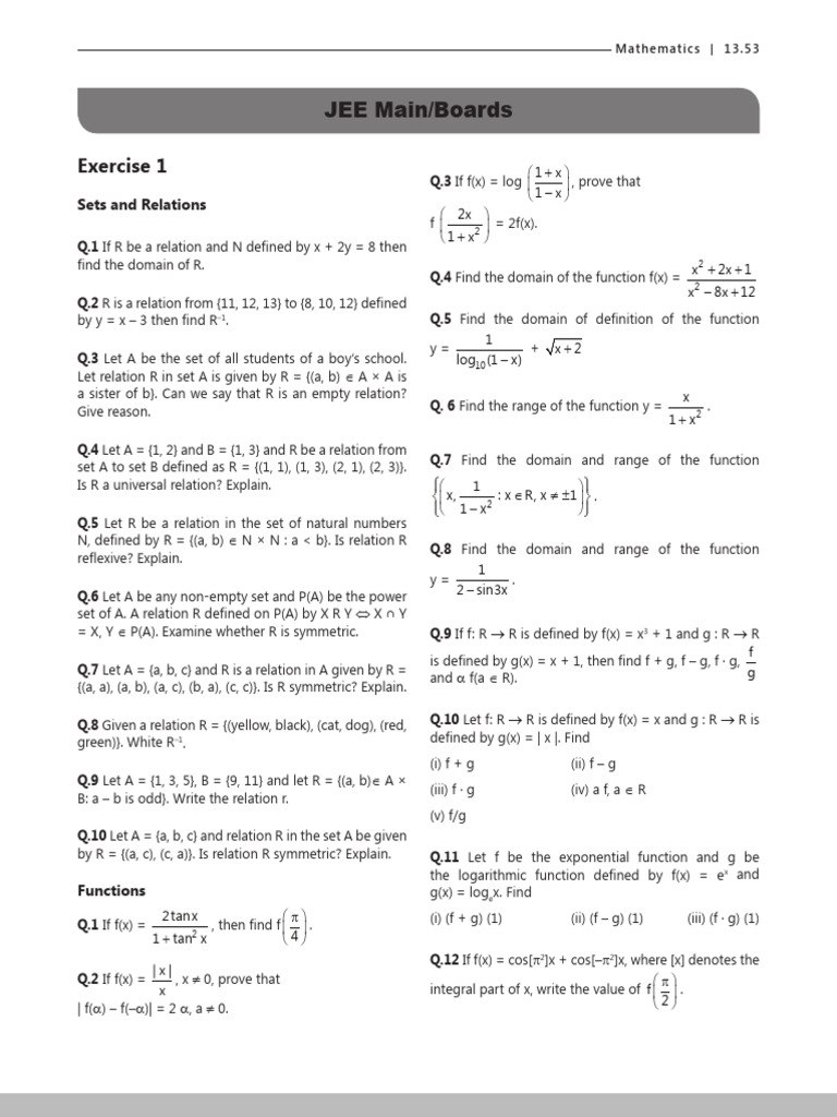 Relations and Functions Exercise | PDF | Function (Mathematics) | Inequality (Mathematics)