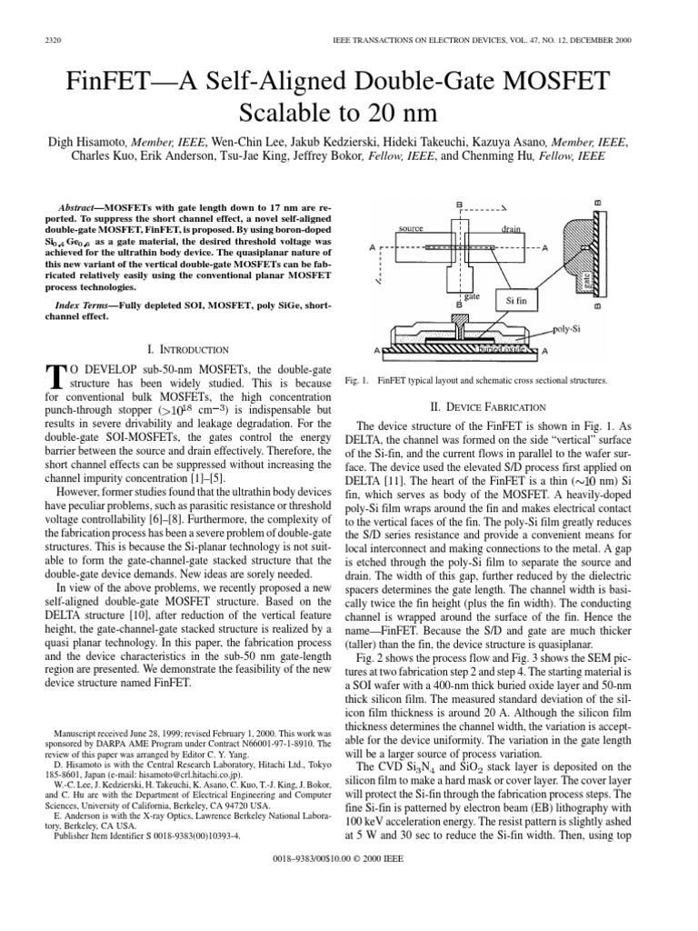 Finfet-A Self-Aligned Double-Gate Mosfet Scalable To 20 NM | PDF