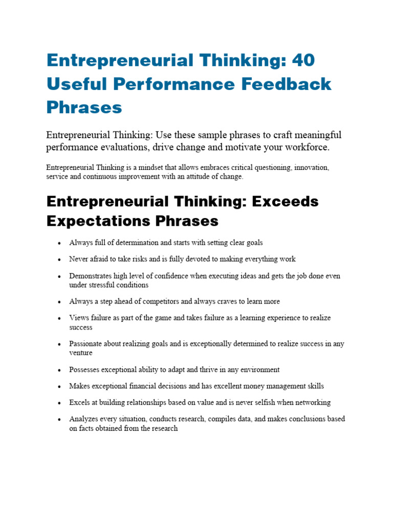 Entrepreneurial Thinking | PDF | Entrepreneurship | Thought