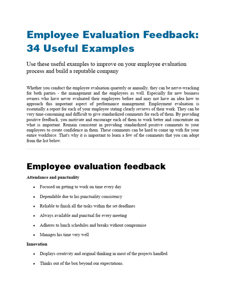Employee Evaluation General Feedback | PDF | Employment | Leadership