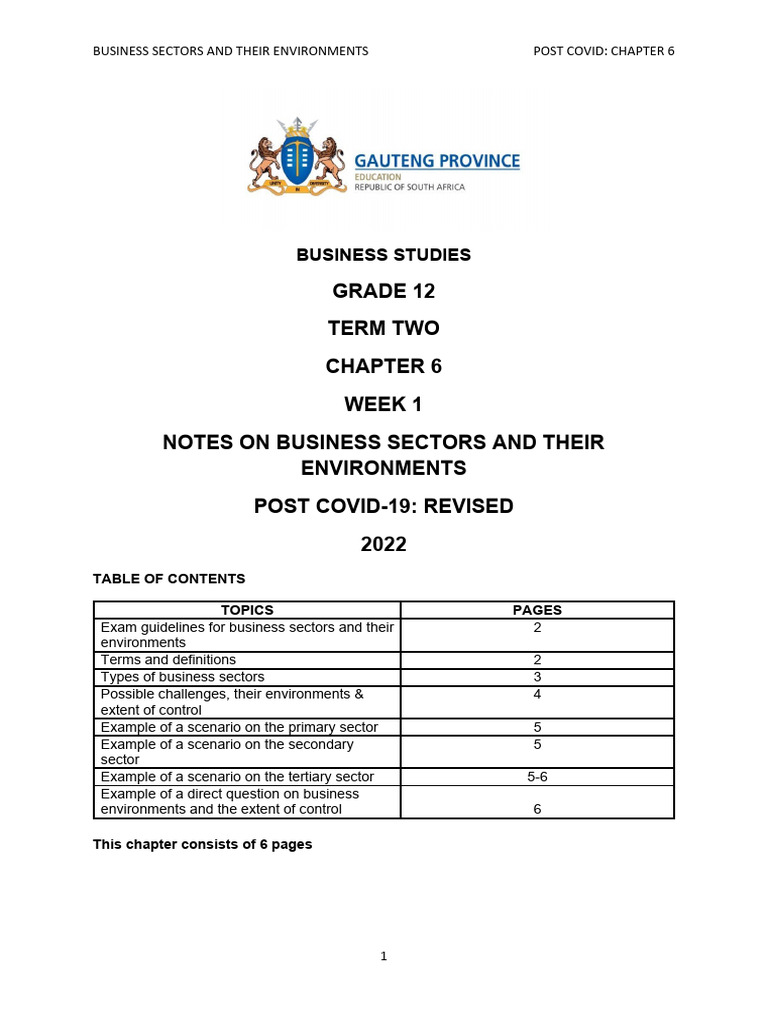 2022 Revised Chapter 6 Post Covid19 BSTD Grade 12 Notes On Business ...