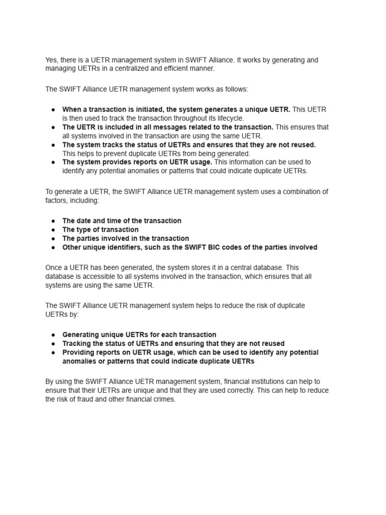 Is There A UETR Management System in SWIFT Alliance - How Does It Work ...