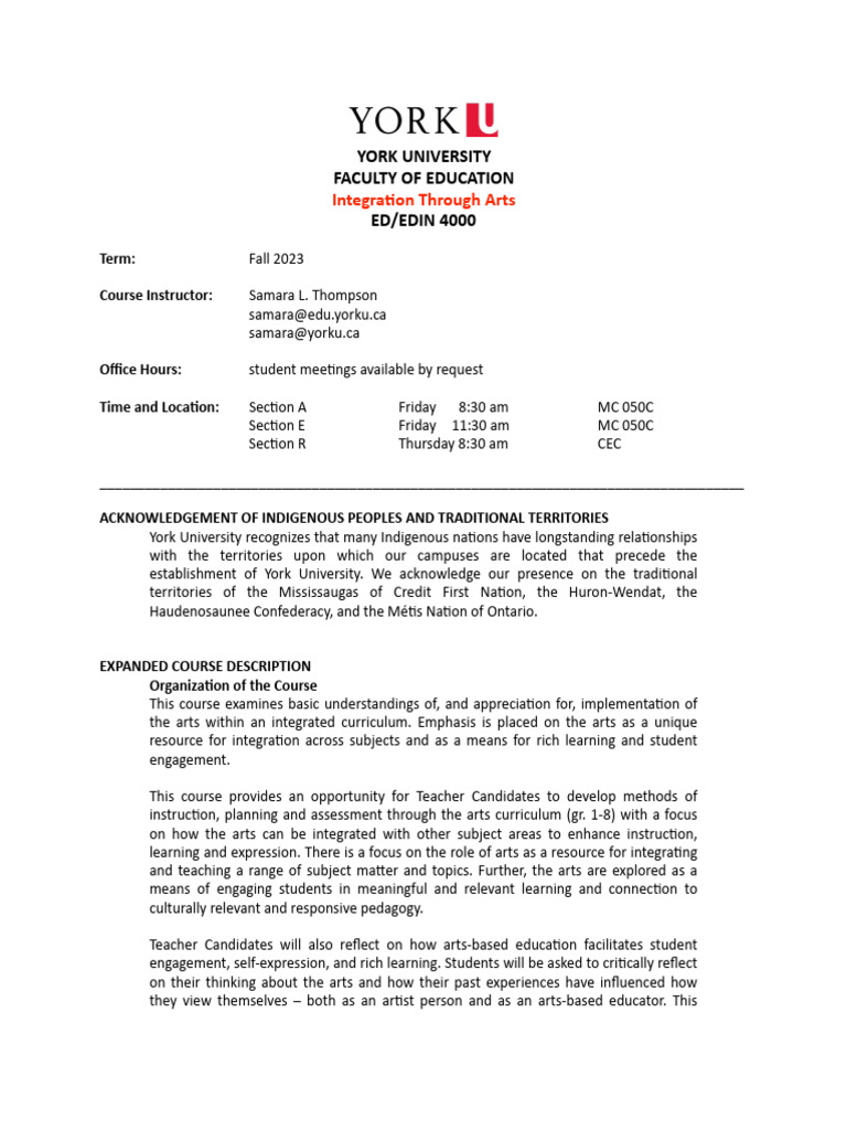 EDIN 4000 2023 F Course Outline | PDF | Teachers | Learning