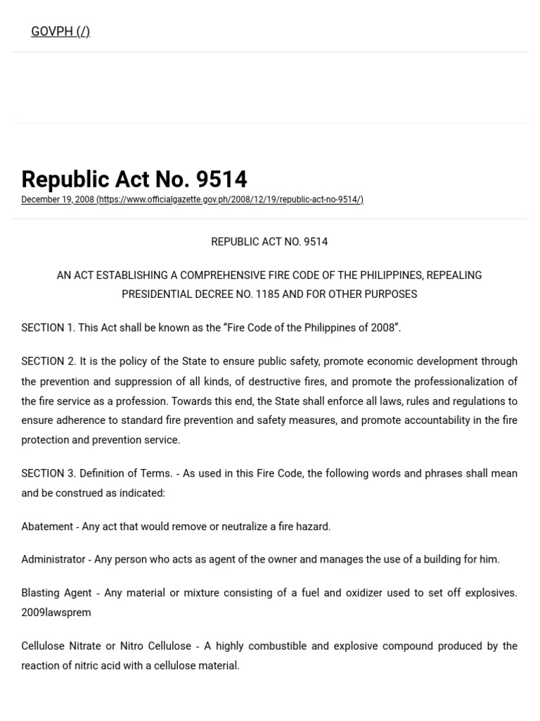 RA 9514 Fire Code of The Philippines | PDF | Explosive Material | Fire ...