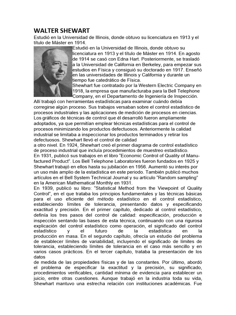 Walter Shewhart: Pionero en Control de Calidad | PDF | Estadísticas ...