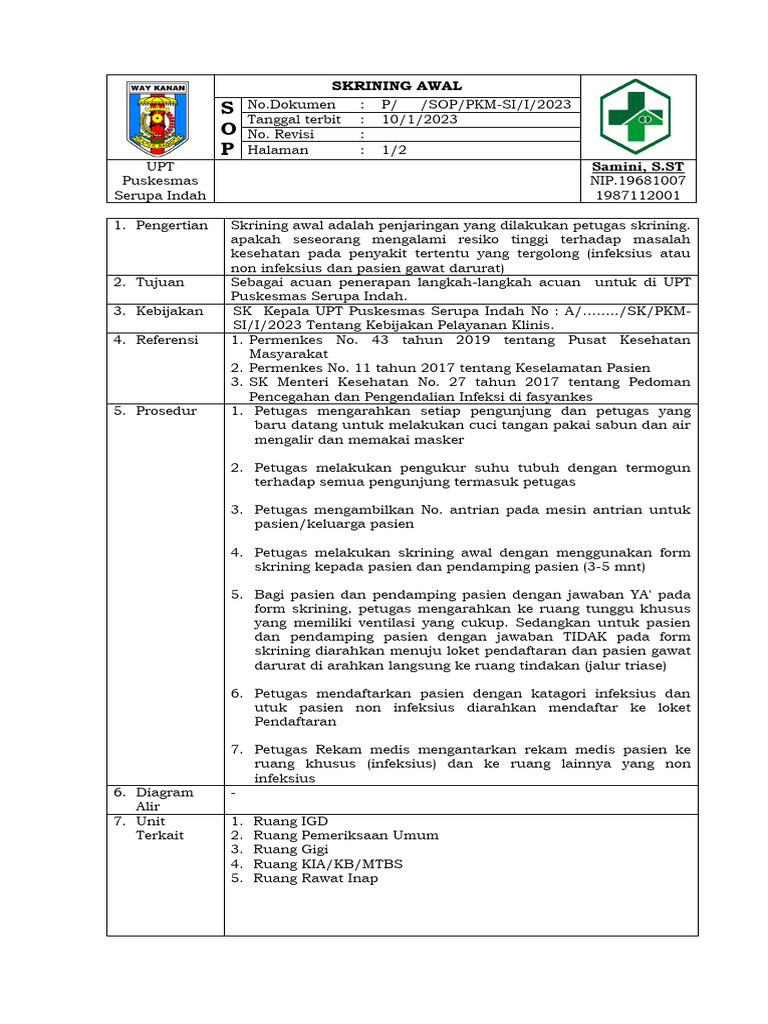 Sop Skrining Awal | PDF