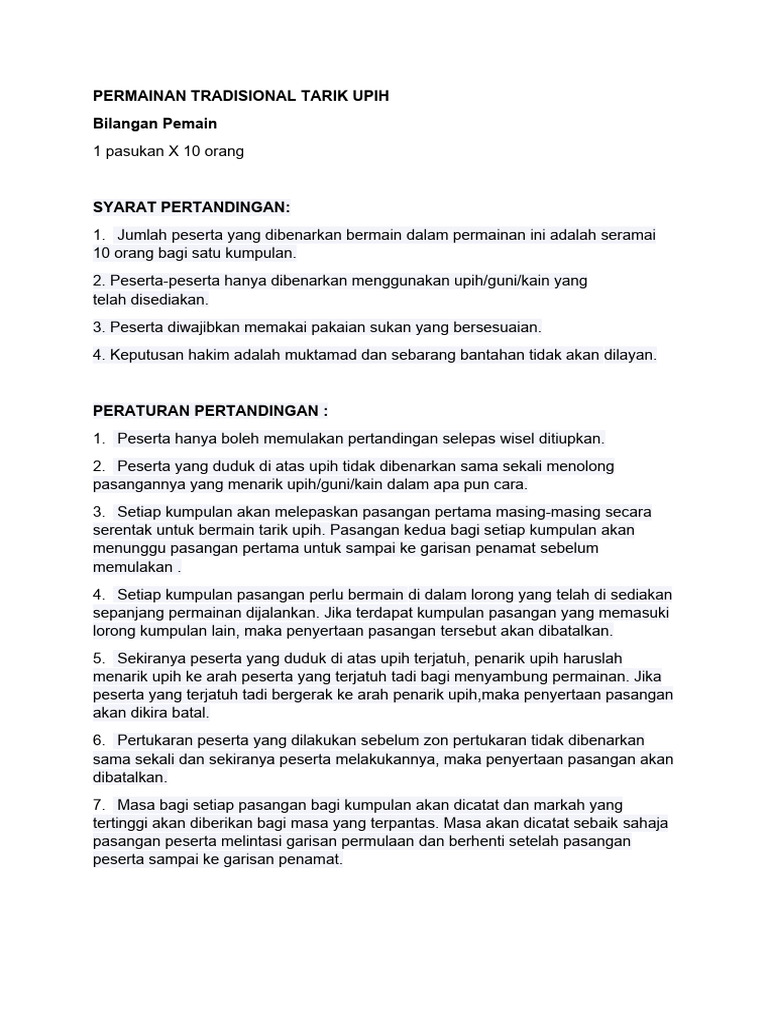 Aturan Permainan Tarik Upih Tradisional | PDF