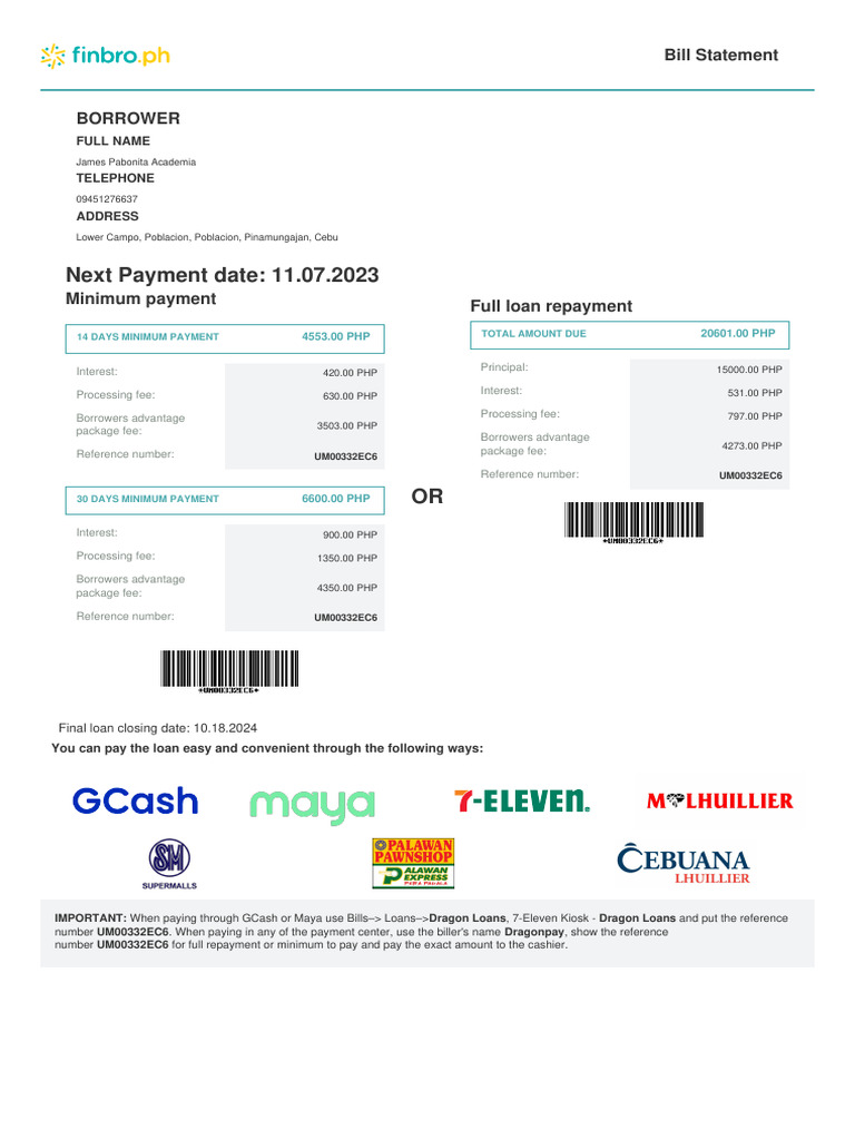 Bill Statement | PDF | Loans | Interest