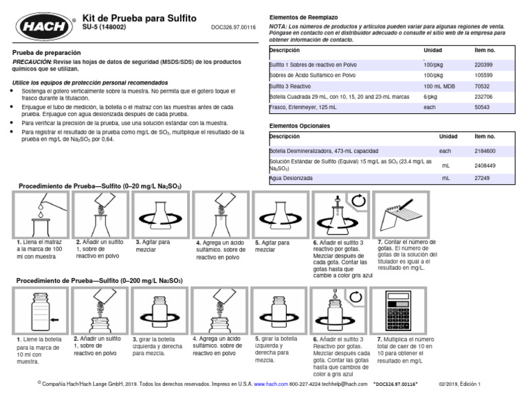 Guia Sulfitos Kit HACH (Español) | PDF | Química