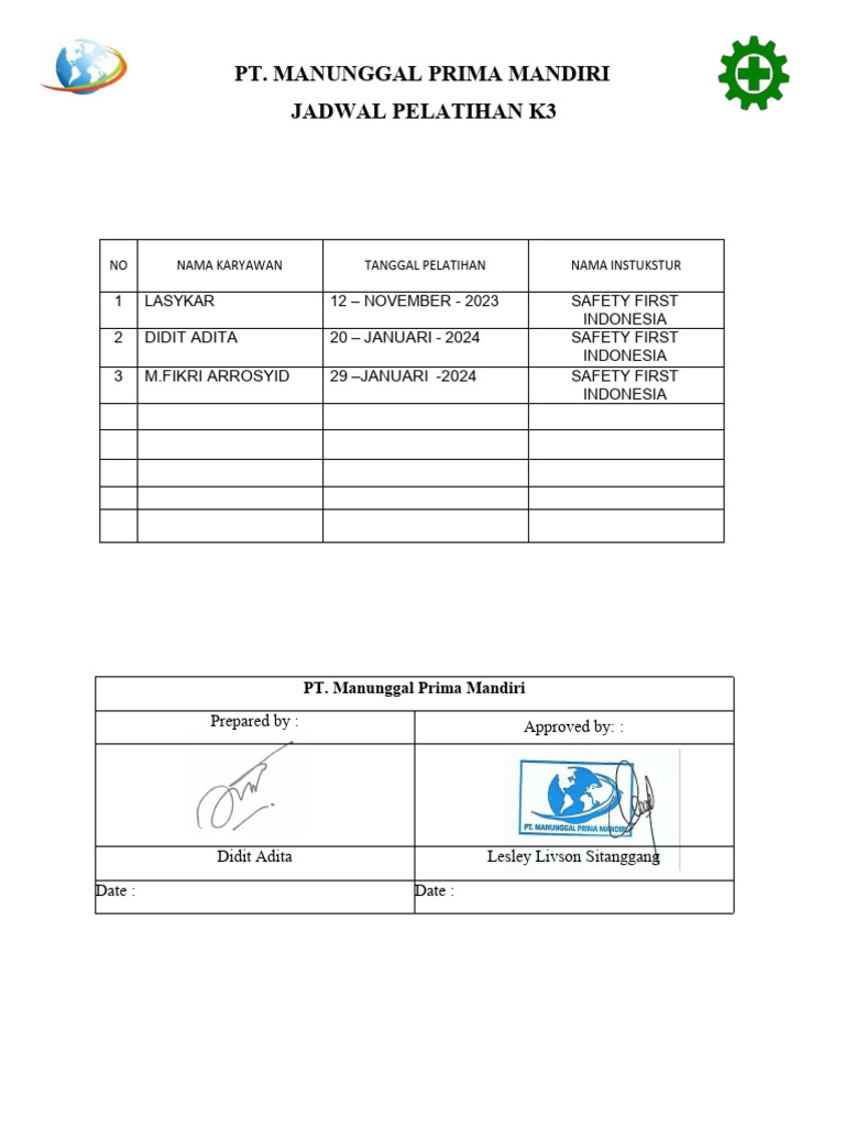 Jadwal Pelatihan k3 | PDF