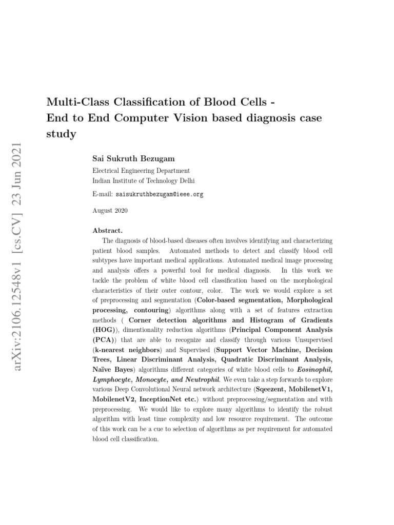 Automated Blood Cell Classification | PDF | Support Vector Machine ...