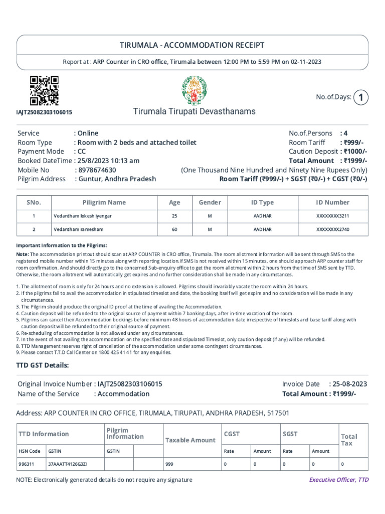 Tirumala Tirupati Devasthanams (Official Booking Portal) | PDF ...