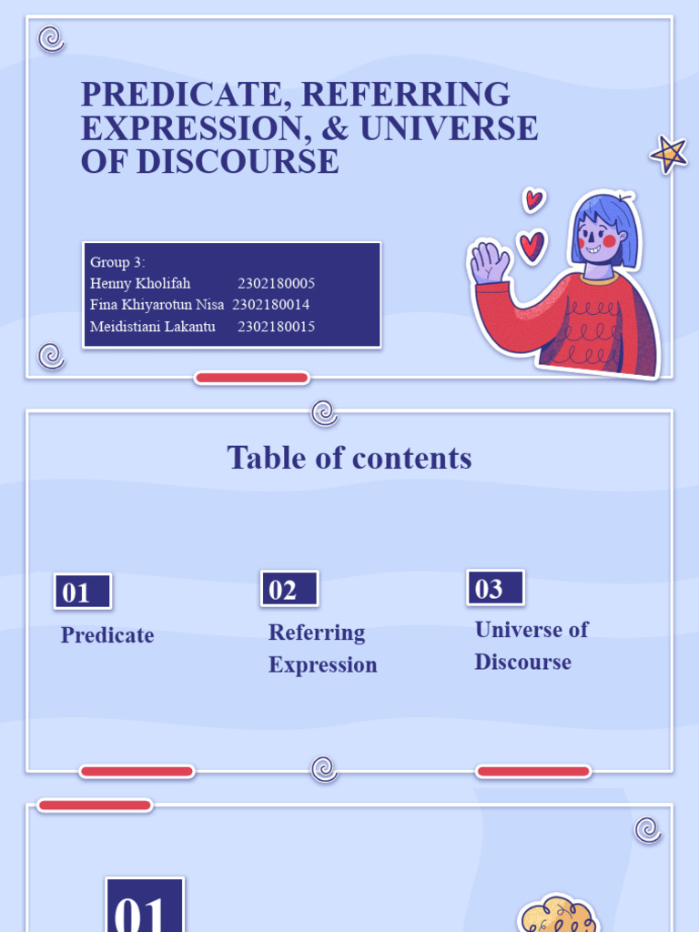 3 Predicate, Referring Expression, & Universe of Discourse | PDF | Predicate (Grammar) | Verb