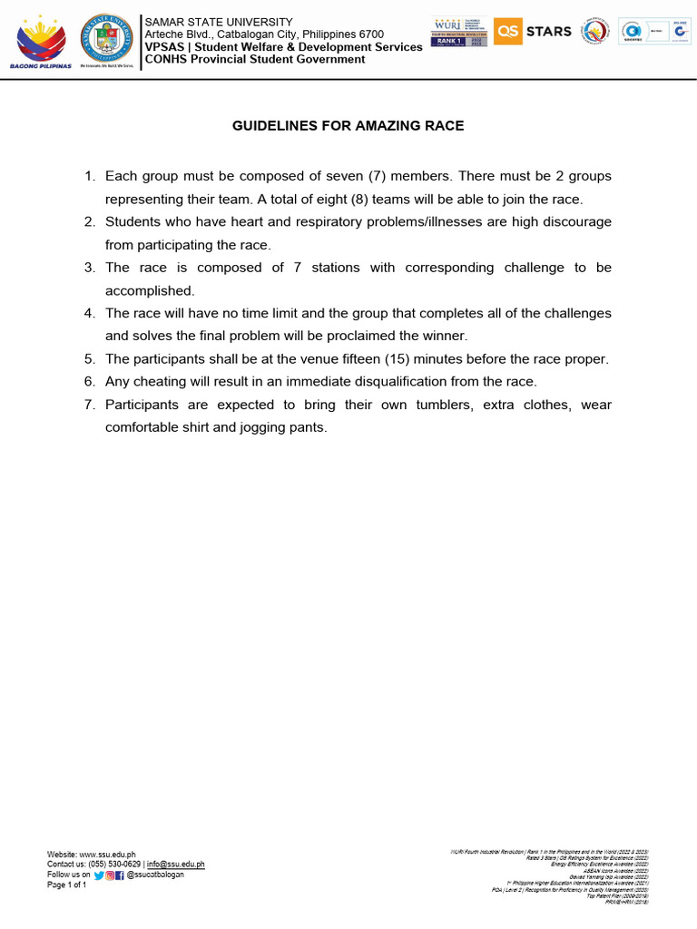Amazing Race Guidelines and Rules | PDF