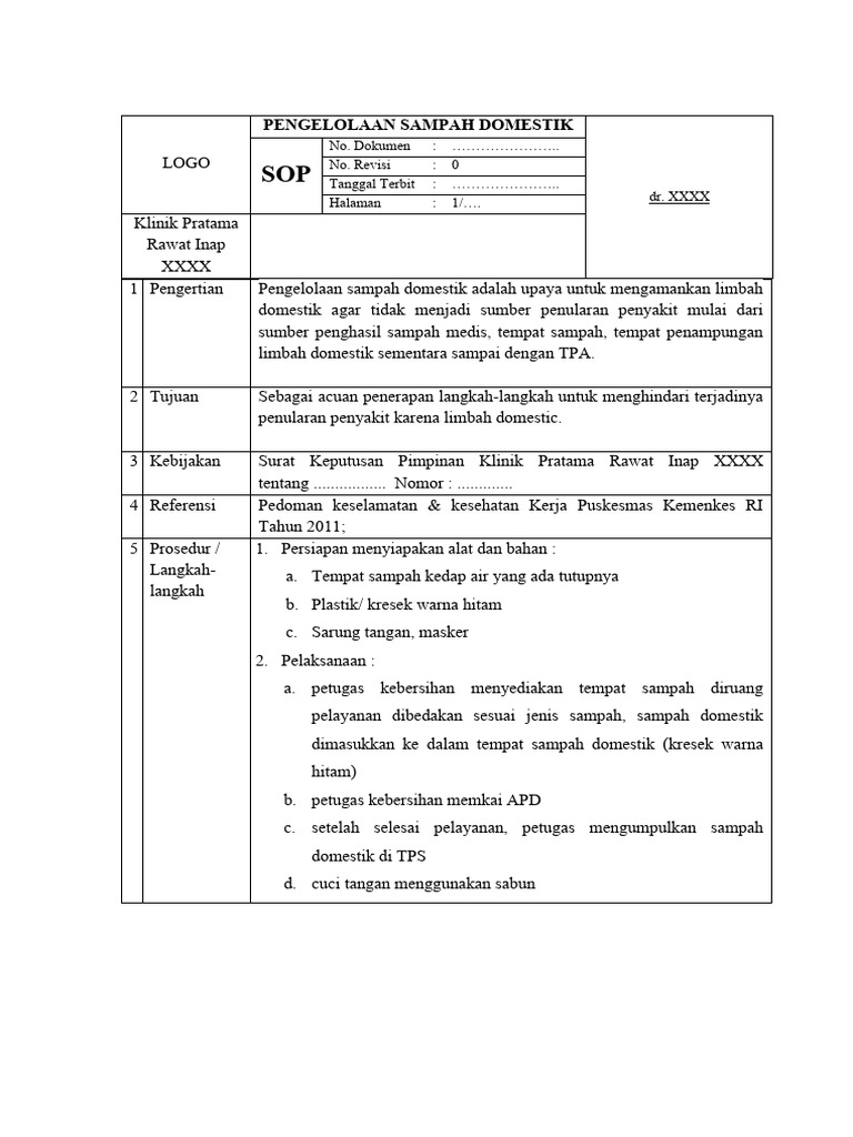 TKK 3 Ep 6 Sop Pengelolaan Sampah Domestik | PDF | Sains & Matematika
