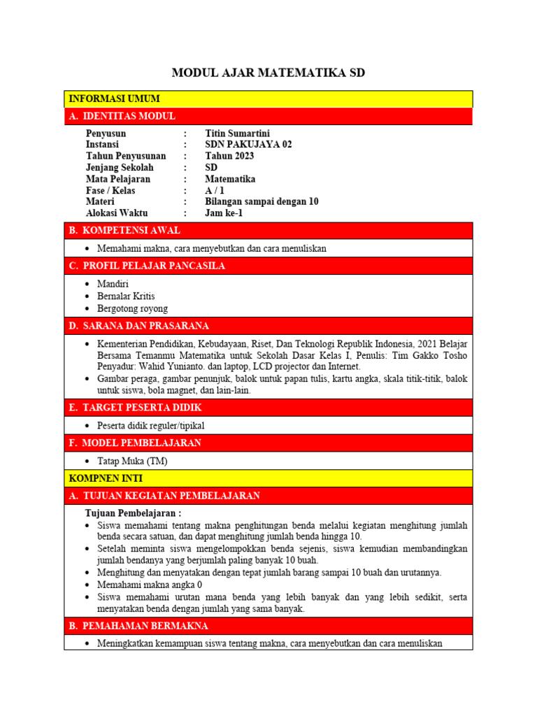 Modul Ajar Matematika SD | PDF