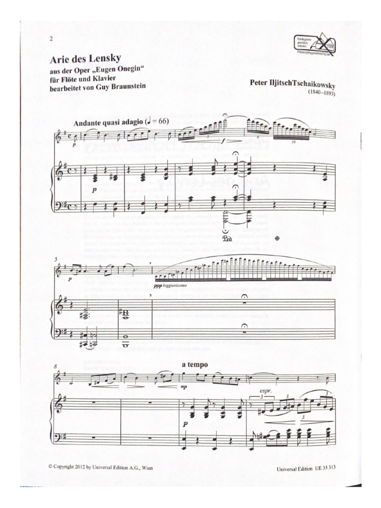 TCHAIKOVSKY, Lensky Aria For Flute | PDF