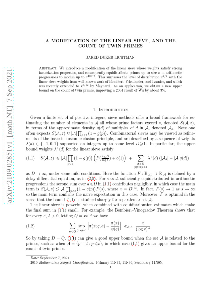 2109 02851 | PDF | Prime Number | Function (Mathematics)
