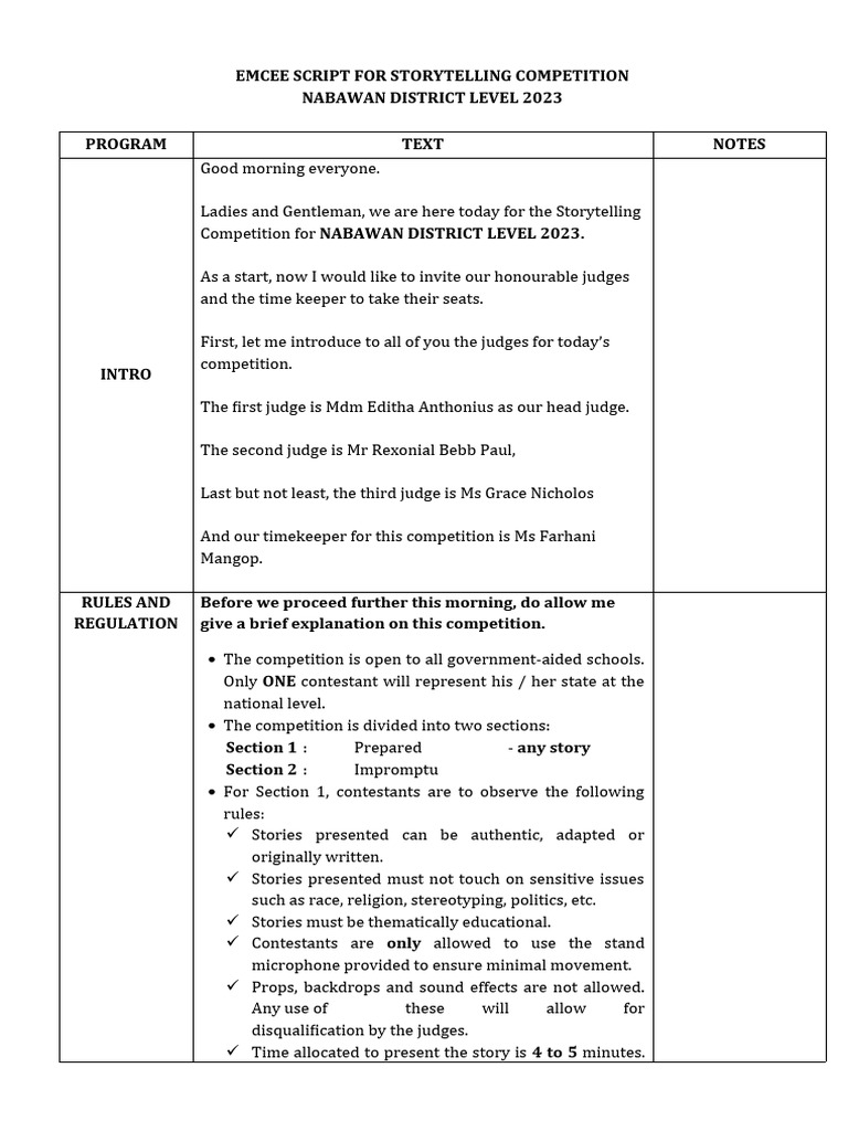 Emcee Script For Storytelling | PDF