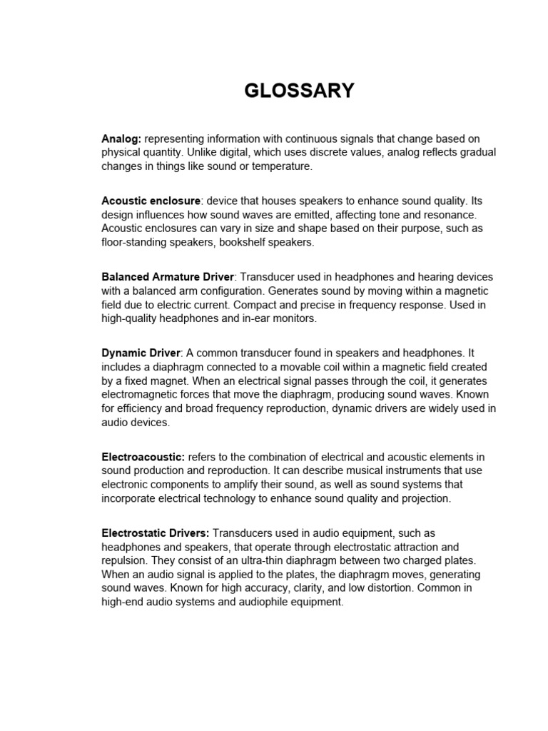 GLOSSARY | PDF | Loudspeaker | Headphones GLOSSARY | PDF | Loudspeaker | Headphones